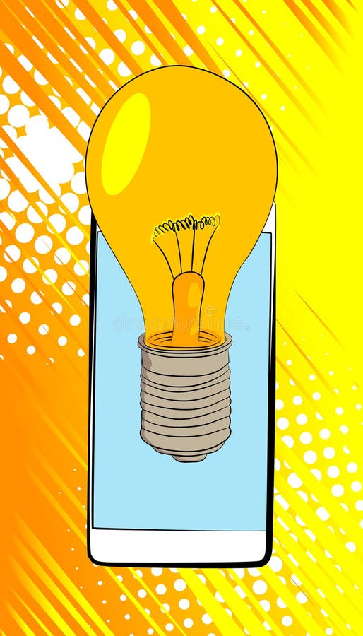 Cartoon Smartphone, Comic Book Telephone with Light Bulb. Retro Vector ...