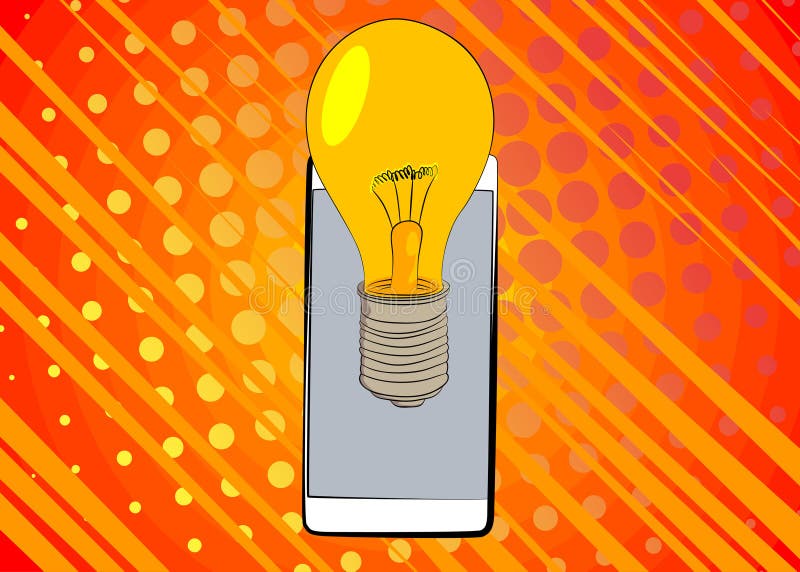 Cartoon Smartphone, Comic Book Telephone with Light Bulb. Retro Vector ...