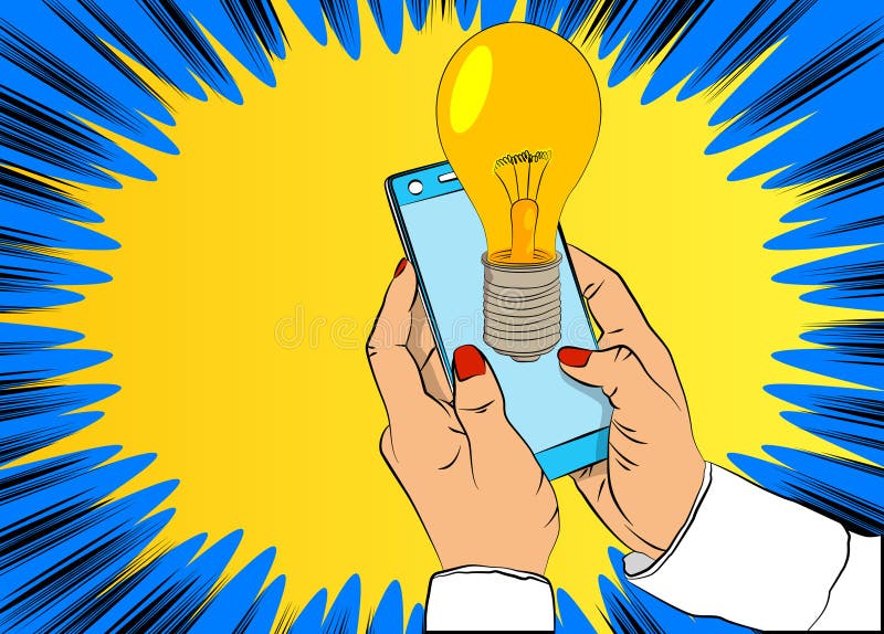 Cartoon Smartphone, Comic Book Telephone with Graduation Cap. Retro ...