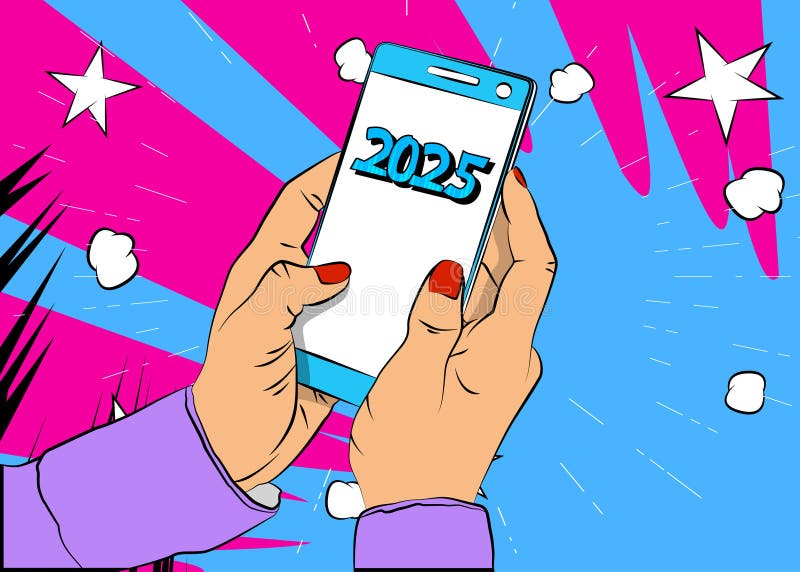 Cartoon Smartphone, Comic Book Telephone with 2025. Stock Vector - Illustration of planning ...