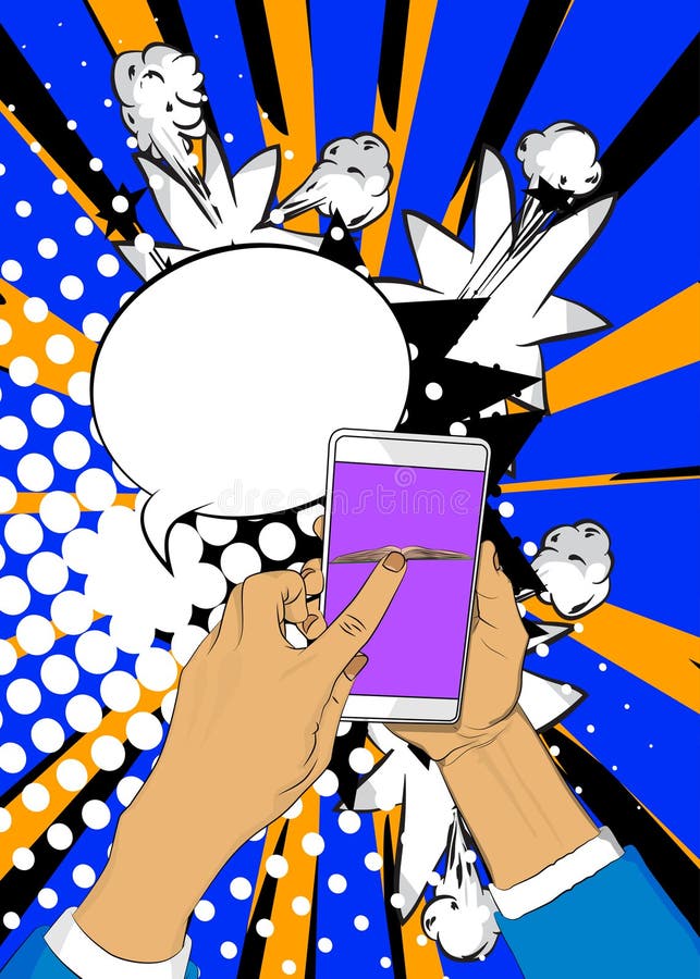 Cartoon Smartphone, Comic Book Telephone with Book. Retro Vector Comics ...