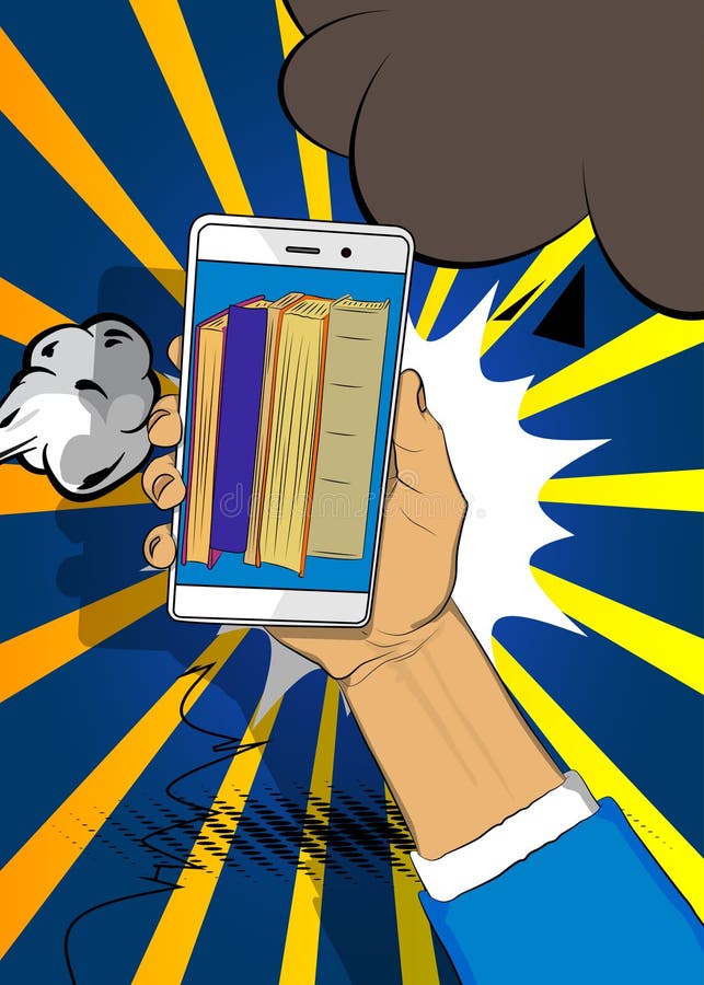 Cartoon Smartphone, Comic Book Telephone with Book. Retro Vector Comics ...