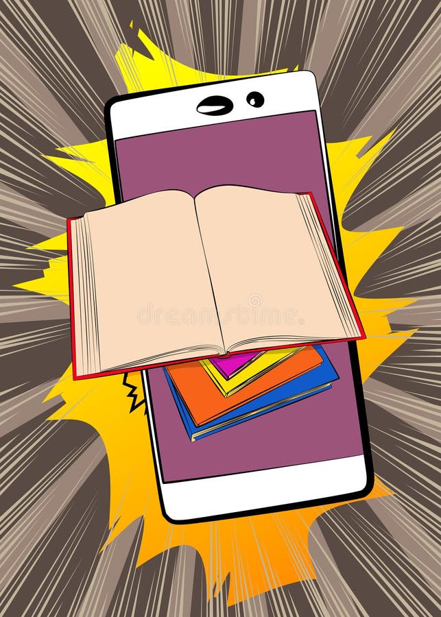 Cartoon Smartphone, Comic Book Telephone with Book. Retro Vector Comics ...