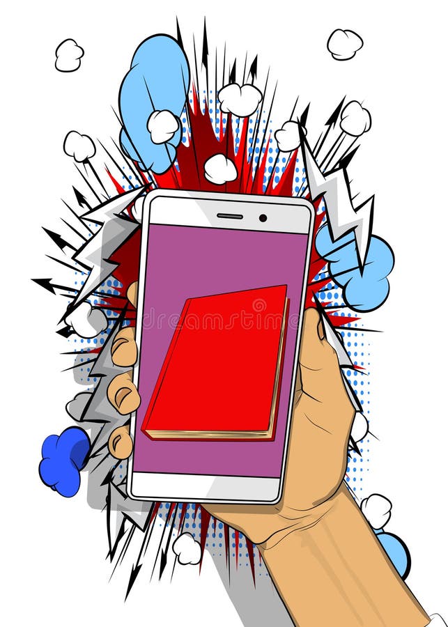 Cartoon Smartphone, Comic Book Telephone with Book. Retro Vector Comics ...