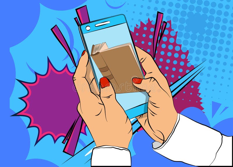 Cartoon Smartphone, Comic Book Telephone with Book. Retro Vector Comics ...
