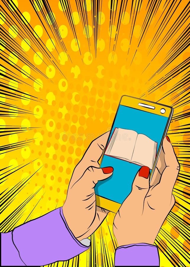 Cartoon Smartphone, Comic Book Telephone with Book. Retro Vector Comics ...