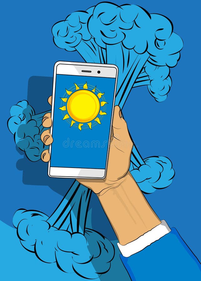 Cartoon Smartphone, Comic Book Telephone with Summer Sun. Retro Vector ...