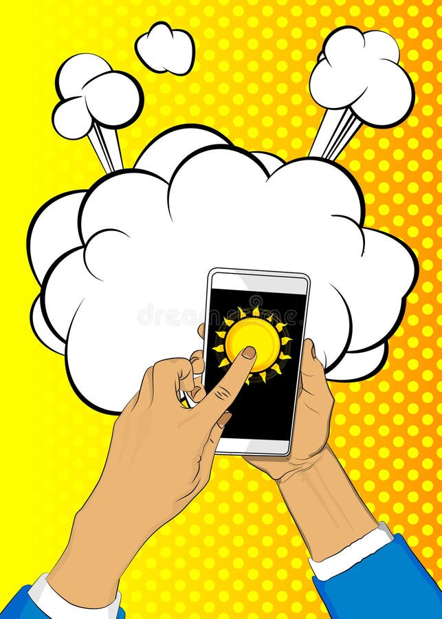 Cartoon Smartphone, Comic Book Telephone with Summer Sun. Retro Vector ...