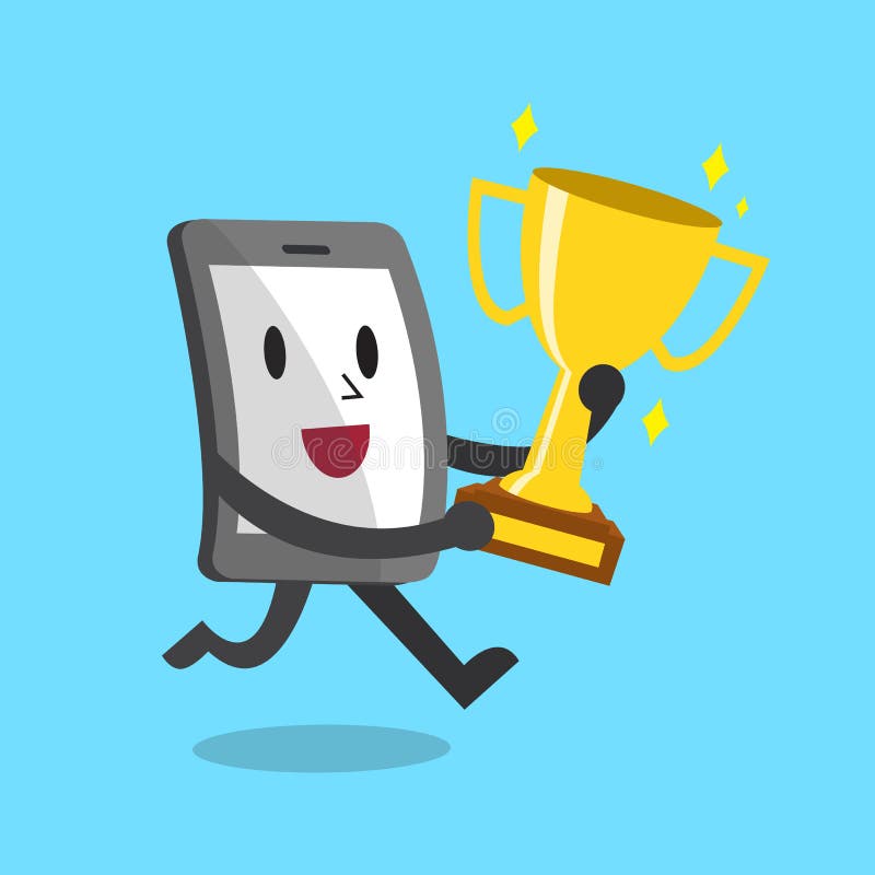 Cartoon Smartphone Holding Trophy Stock Vector - Illustration of carry ...