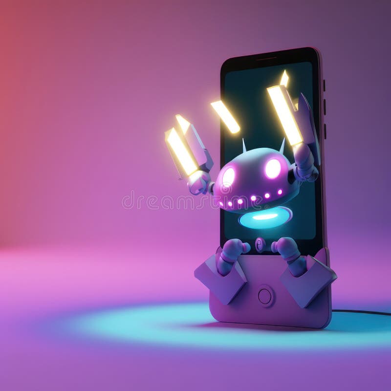 Cartoon Smartphone with a Monster, 3d. AI Generative Stock Illustration ...