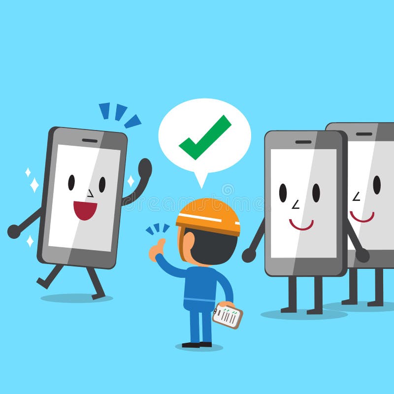 Cartoon Smartphone Ready for Work Checked by Engineer Stock Vector ...