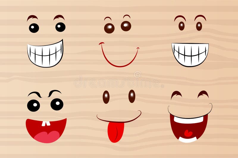 Cartoon Smile Expressions Faces Vector Illustration Set Stock Vector ...