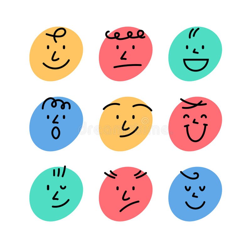 Cartoon Smile Face Abstract Character Happy Icon. Vector Emotion Face ...