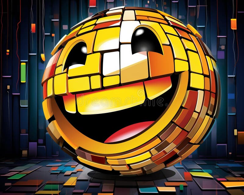 A Cartoon Smiley Face with a Disco Ball in Front of a Colorful ...