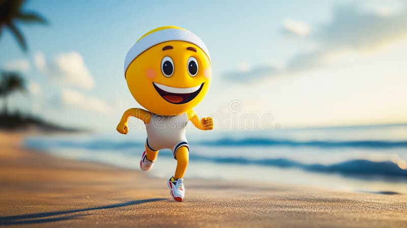 Cartoon Smiley with Sweatband Running by the Seashore Stock Photo ...