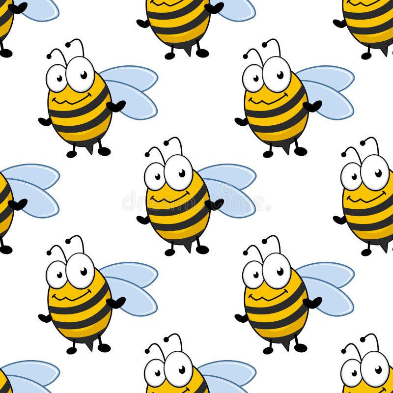 Cartoon Smiling Bee Seamless Pattern Stock Vector - Illustration of ...