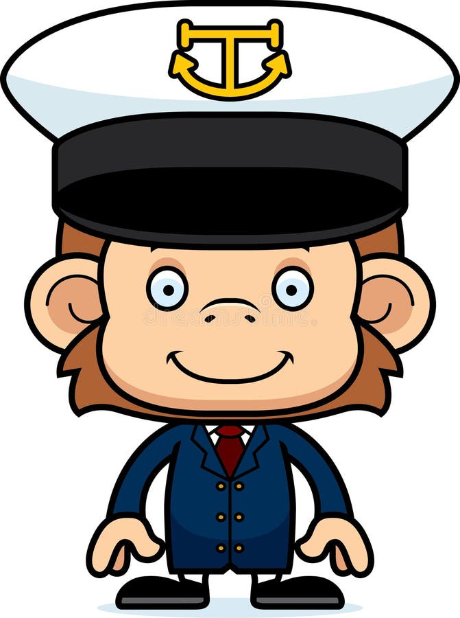 Cartoon Smiling Boat Captain Monkey Stock Vector - Illustration of navy ...