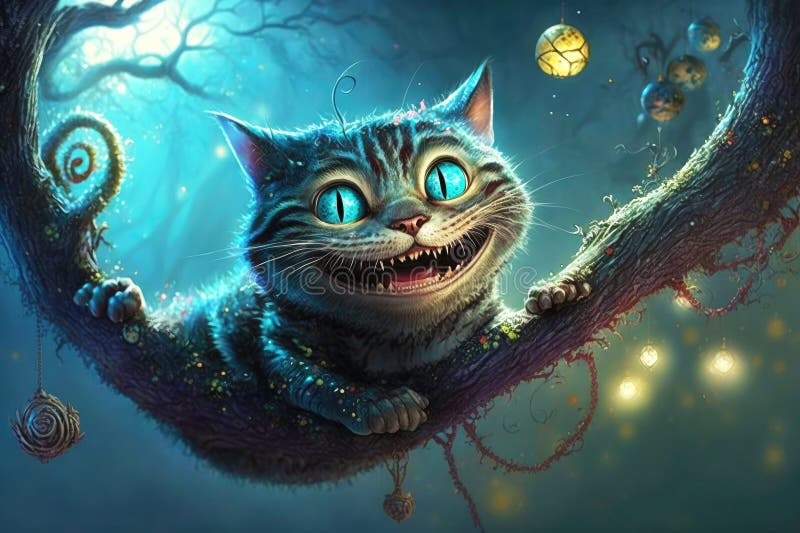 Cartoon Smiling Cat on the Tree Stock Illustration - Illustration of ...
