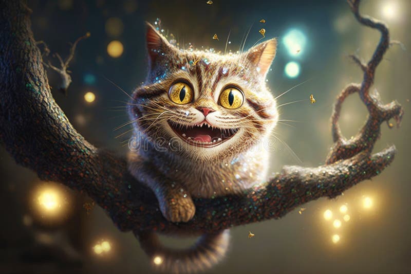 Cartoon Smiling Cat on the Tree Stock Illustration - Illustration of ...