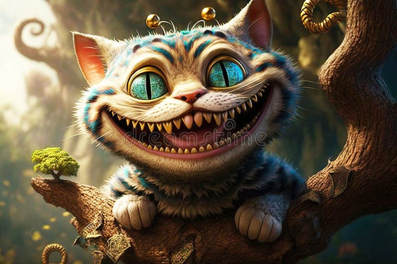 Cartoon Smiling Cat on the Tree Stock Illustration - Illustration of ...