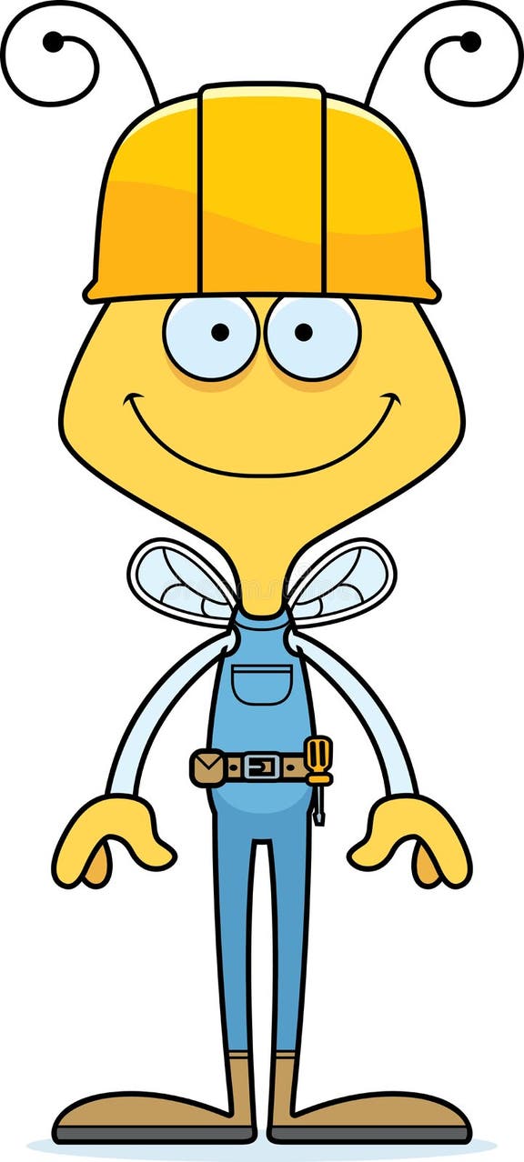 Cartoon Smiling Construction Worker Bee Stock Vector - Illustration of ...
