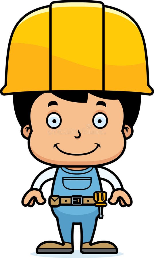 Cartoon Smiling Construction Worker Boy Stock Vector - Illustration of ...