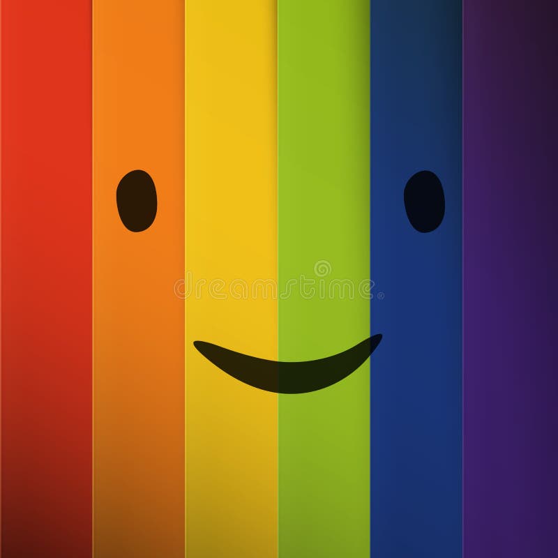 Cartoon Smiling Face on Abstract Colorful Rainbow Stripes Background ...
