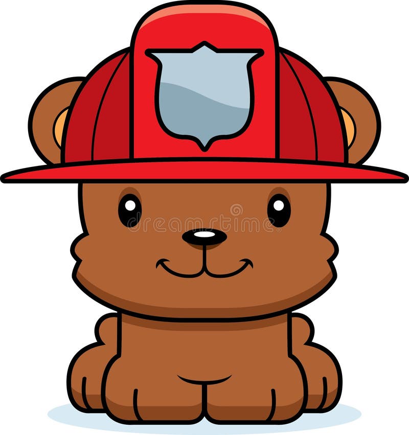 Cartoon Smiling Firefighter Bear Stock Vector - Illustration of helmet ...
