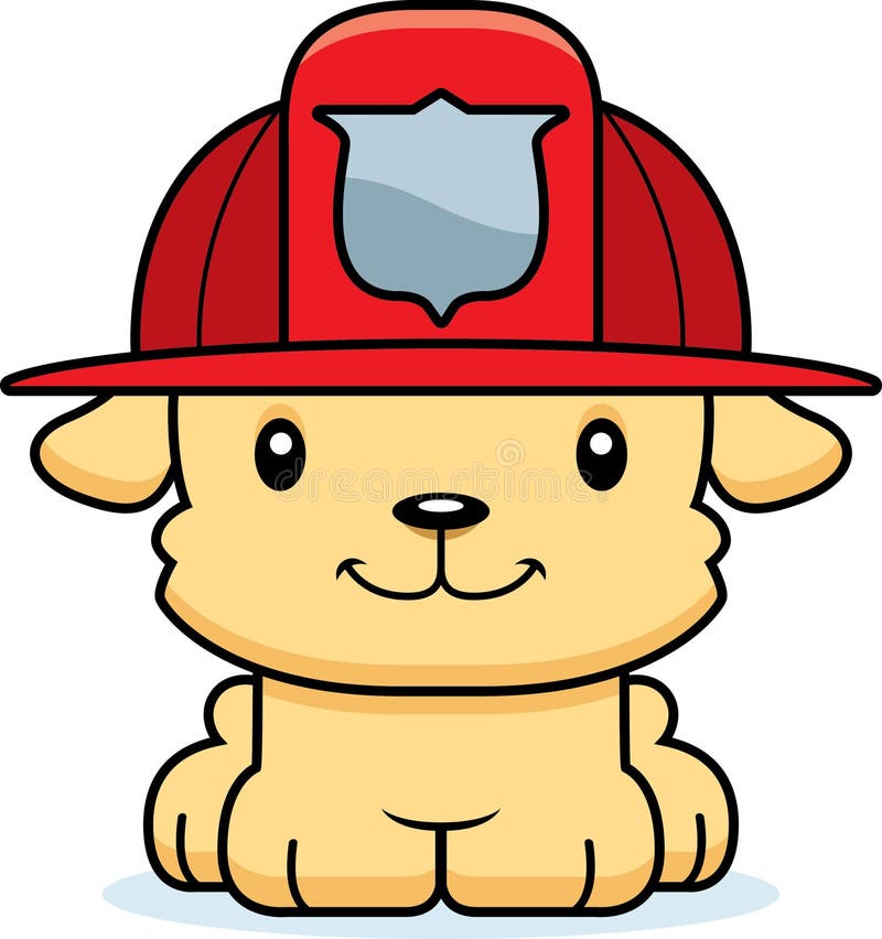 Cartoon Smiling Firefighter Puppy Stock Vector - Illustration of happy ...