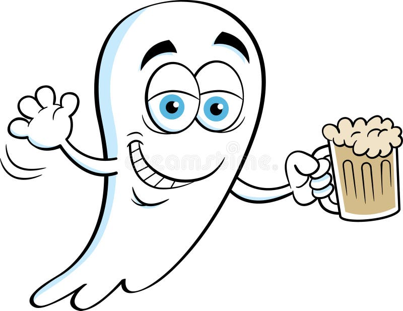 Cartoon Smiling Ghost Holding a Beer. Stock Vector - Illustration of ...