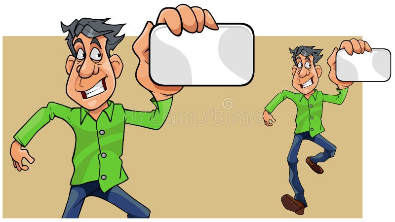 Cartoon Man Running Showing Empty Card in Hand Stock Vector ...