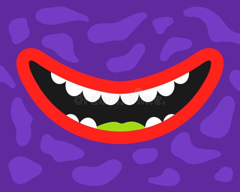 Cartoon Smiling Monster Mouth with Fangs. Close Up of Purple Monsters ... Cartoon Smiling Monster Mouth with Fangs. Close Up of Purple Monsters ...