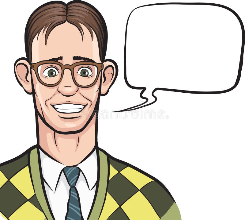 Cartoon Smiling Nerd with Speech Bubble Stock Vector - Illustration of ...