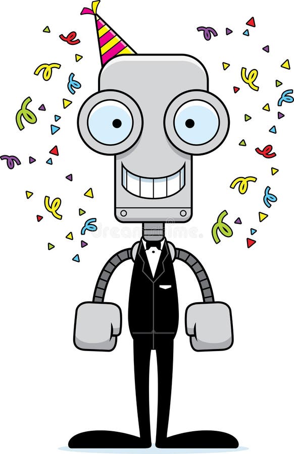 Cartoon Smiling Party Robot Stock Vector - Illustration of machine ...