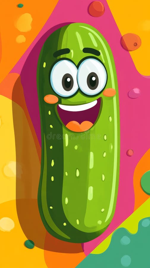 Cartoon Smiling Pickle Character on Colorful Background Stock Photo ...