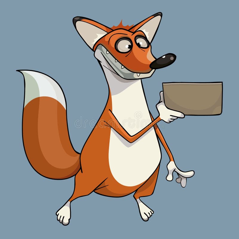 Cartoon Smiling Red Fox Holding a Blank Card Stock Vector ...