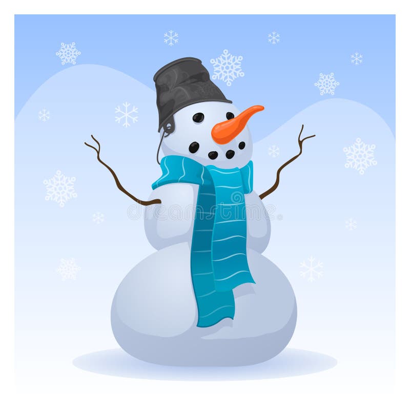 Cartoon Smiling Snowman Under Snowfall. Vector Illustration Stock ...