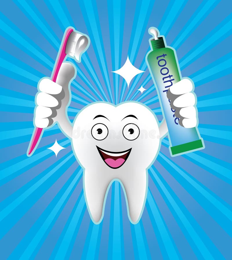 Cartoon Smiling Tooth with Toothbrush and Toothpaste Stock Vector ...