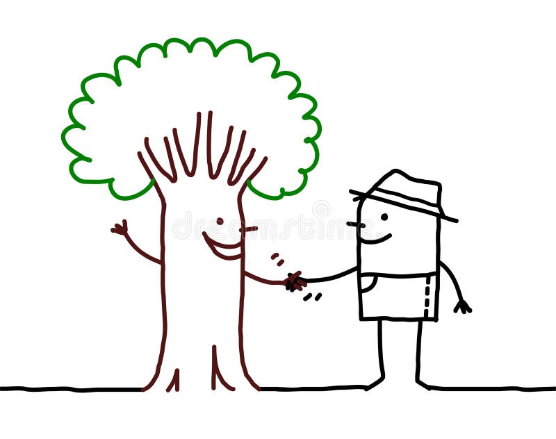 Cartoon Smiling Tree-Man Shaking Hands with a Gardener Stock Vector ...