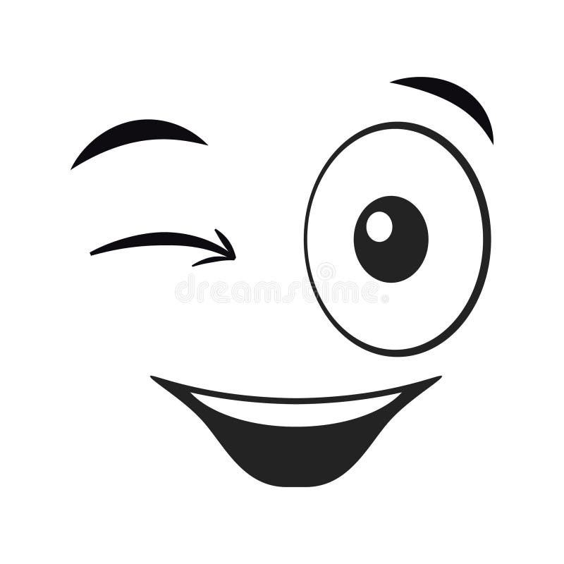 Cartoon Smiling and Winking Face. Winking Expression Vector Stock ...