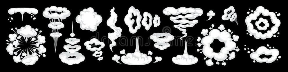 Cartoon Smoke Cloud with Comic Puff, Motion, and Boom Effect on Black ...