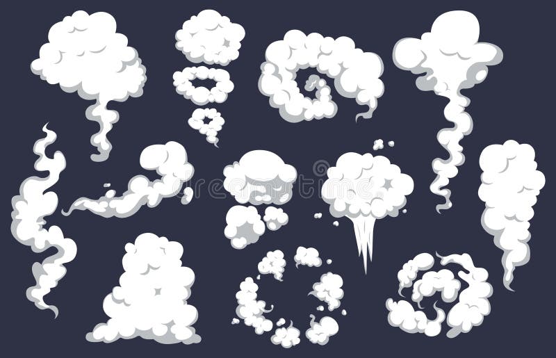 Cartoon Smoke on Wind, Smoking Comic Kit. Explosion Effect, Cooking Fog ...