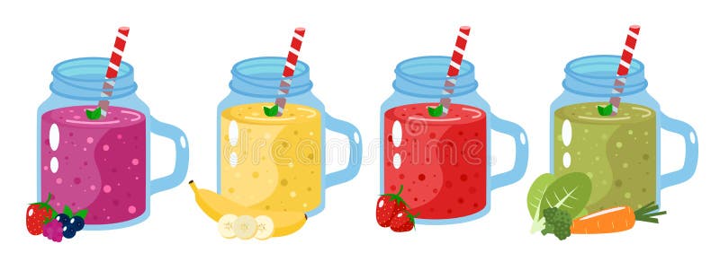 Cartoon Smoothies. Orange, Berry, Banana Smoothie. Organic Fru Stock ...