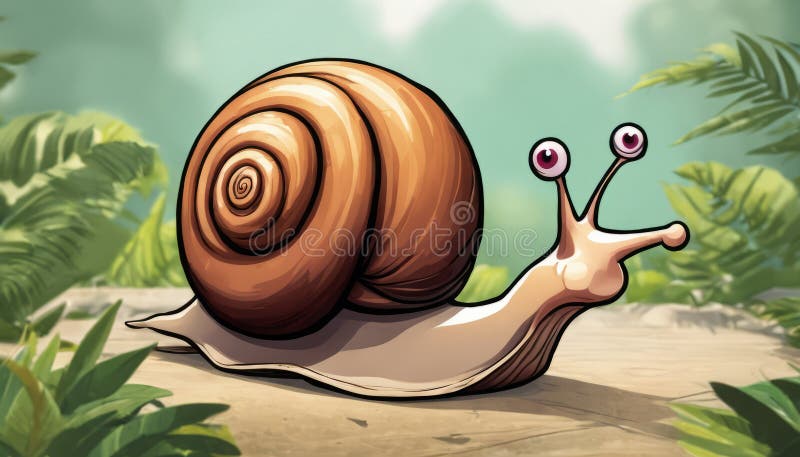 A Cartoon Snail with Big Eyes and a Shell on Its Back Stock ...