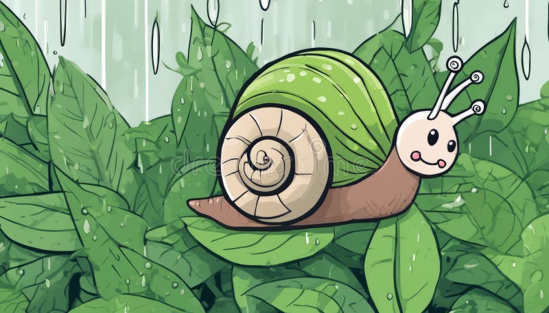A Cartoon Snail with a Green Shell Stock Illustration - Illustration of ...