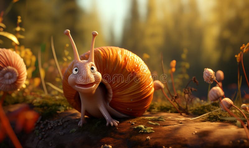 A Cartoon Snail Hurries through the Autumn Forest. Stock Illustration ...