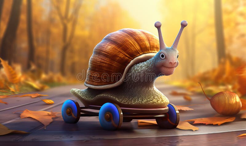 A Cartoon Snail Hurries through the Autumn Forest. Stock Illustration ...