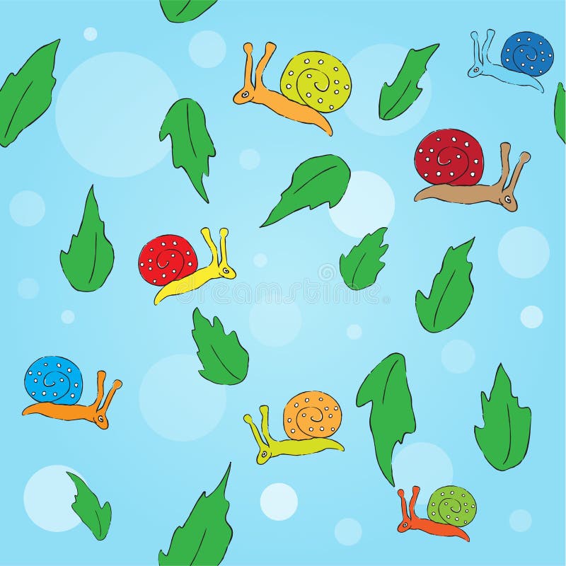 Cartoon Snail and Leaves Seamless Pattern Stock Vector - Illustration ...