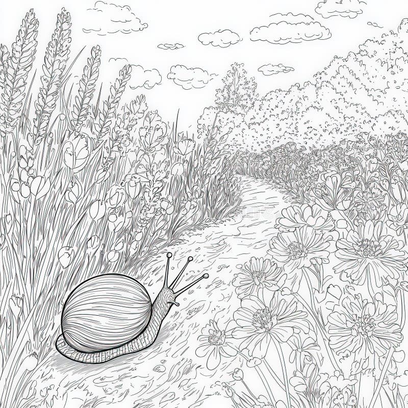 A Cartoon Snail Moving Slowly on the Path , Coloring Page for Kids ...
