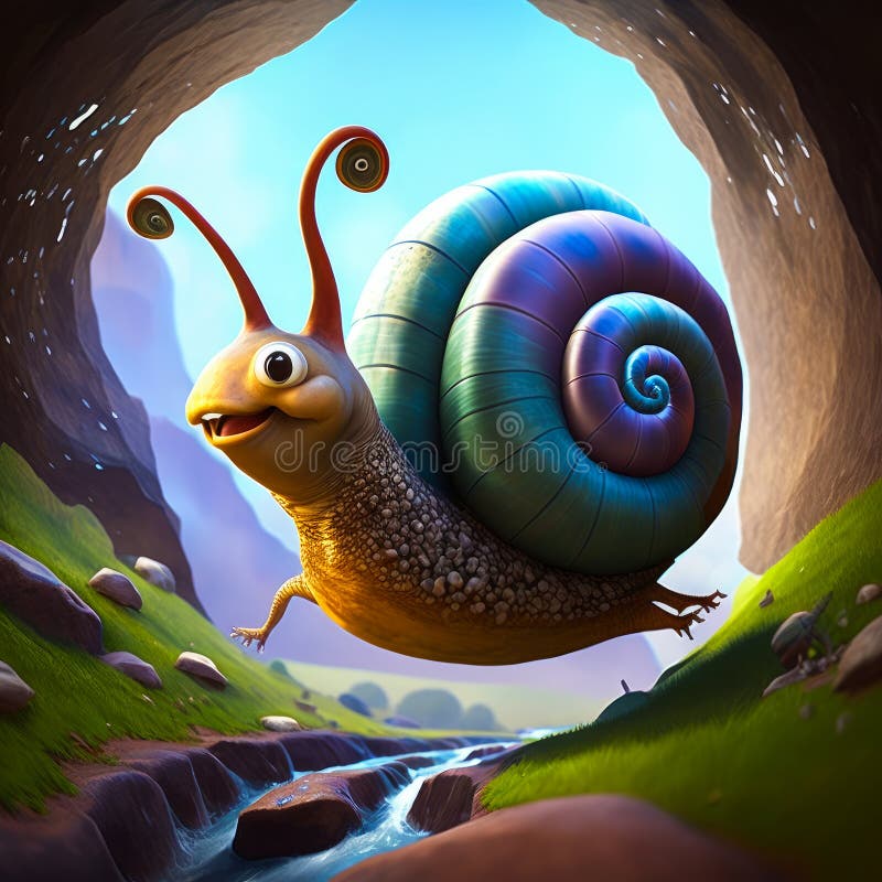 Cartoon Snail is Running through Cave. Generative AI Stock Illustration ...